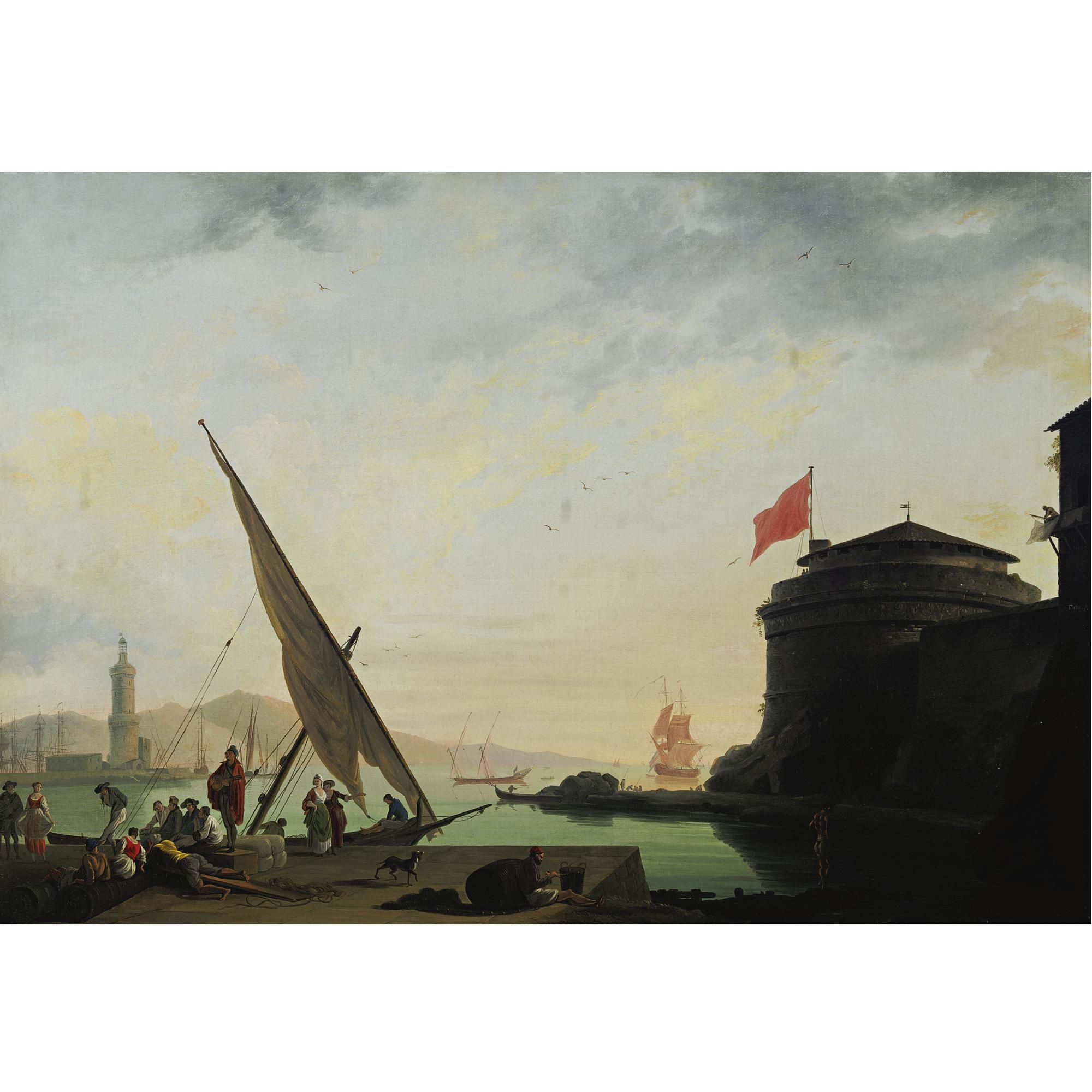 Thomas Patch | View of a Mediterranean harbor with fishermen | MutualArt