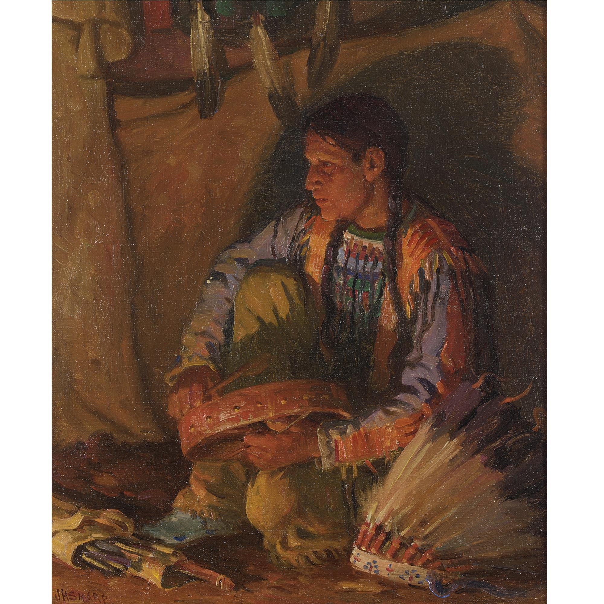 Joseph Henry Sharp | Hunting Son (Firelight) (1925) | MutualArt