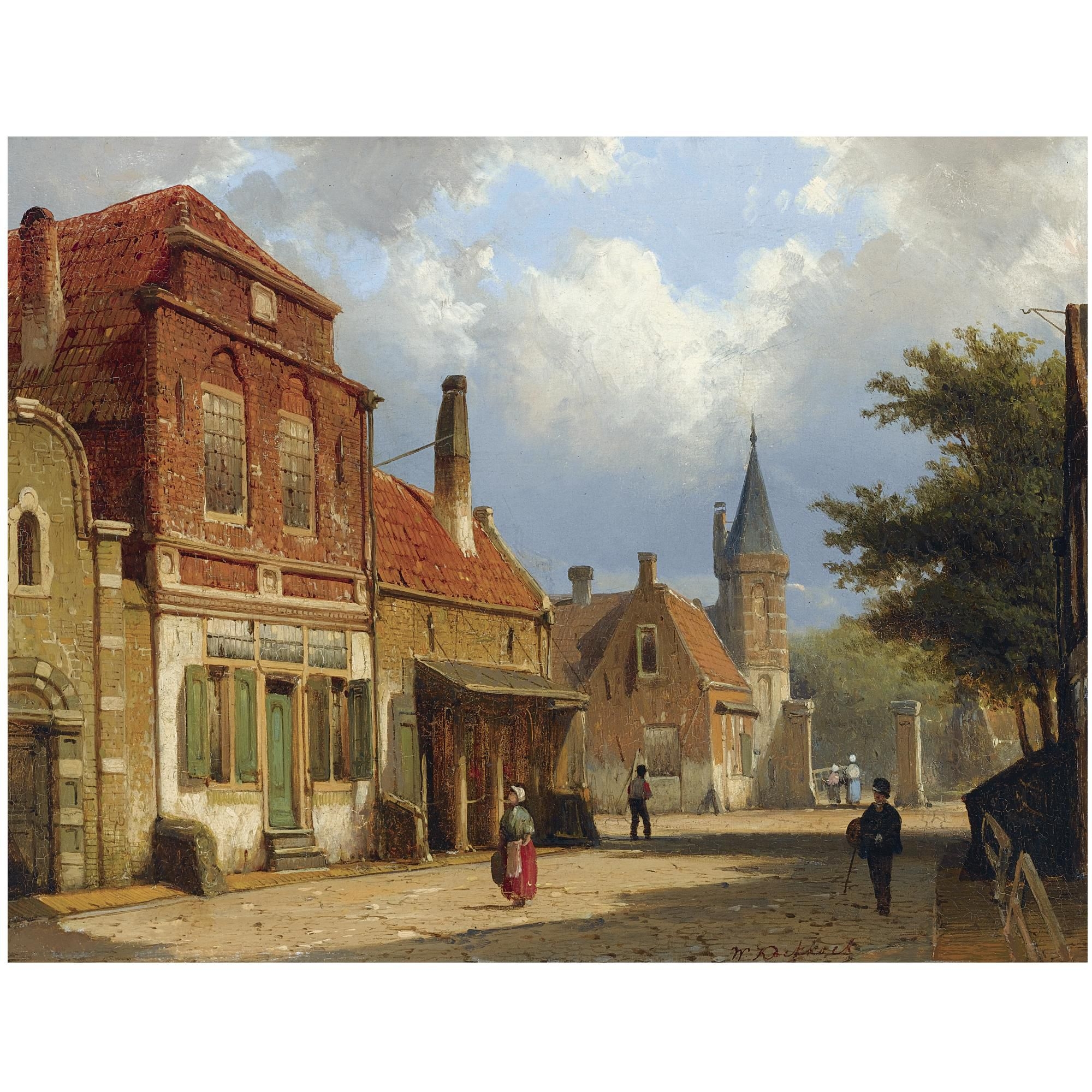 Willem Koekkoek | figures in the sunlit streets of a dutch town | MutualArt