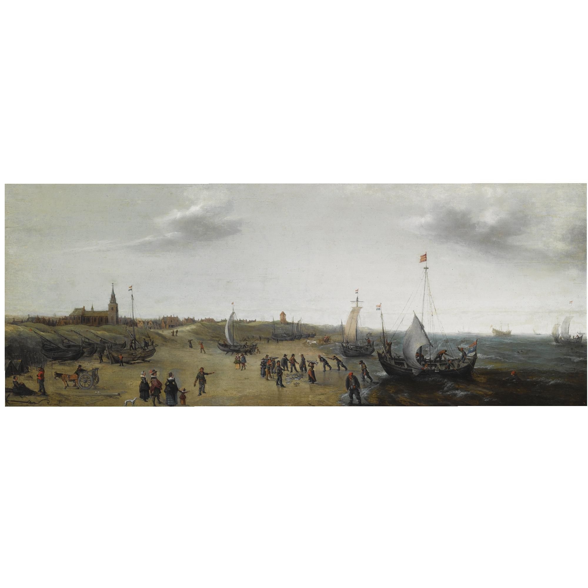 Hendrick Cornelisz Vroom | A view of the beach at Scheveningen with ...