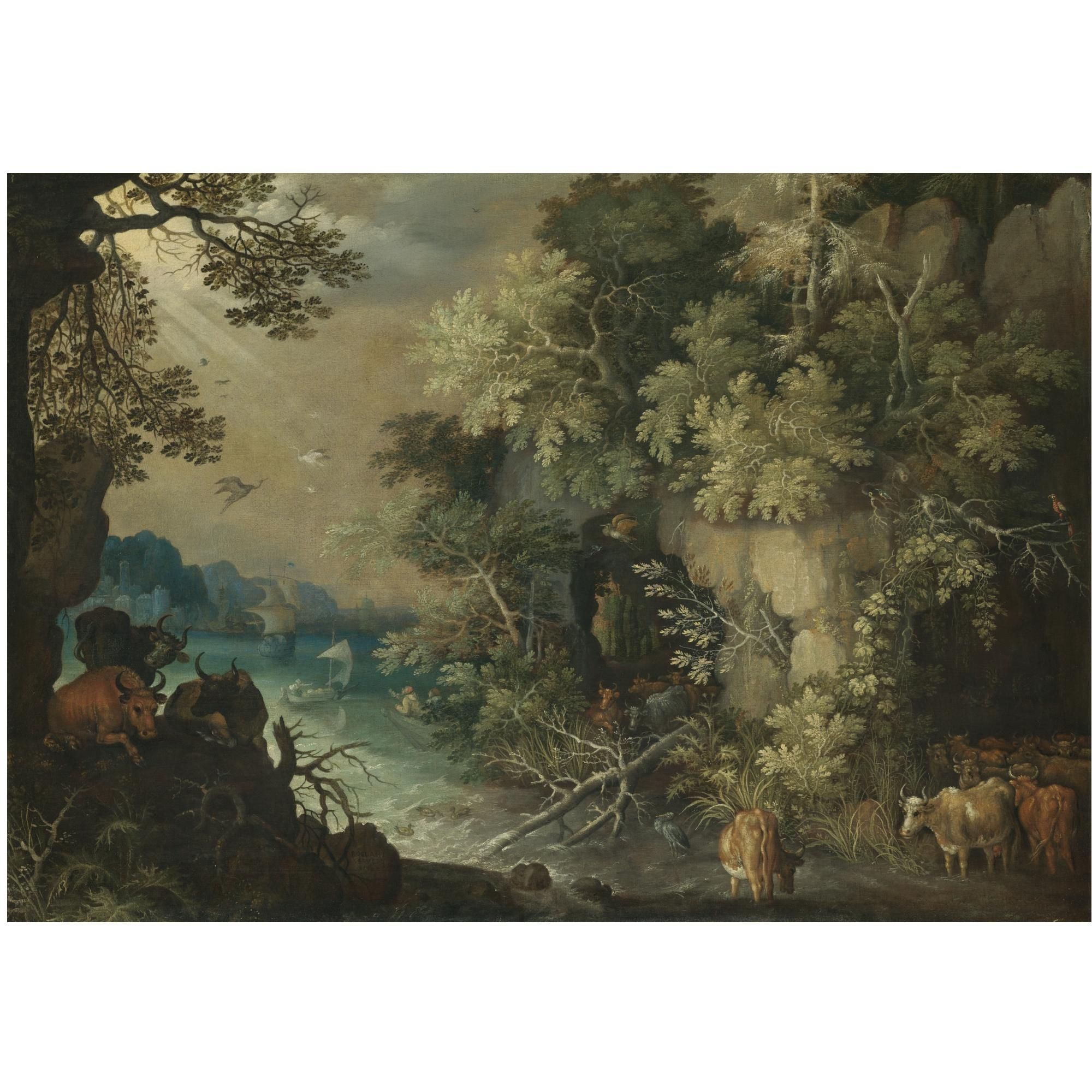 Roelant Savery | A bosky fluvial landscape with cattle resting and ...