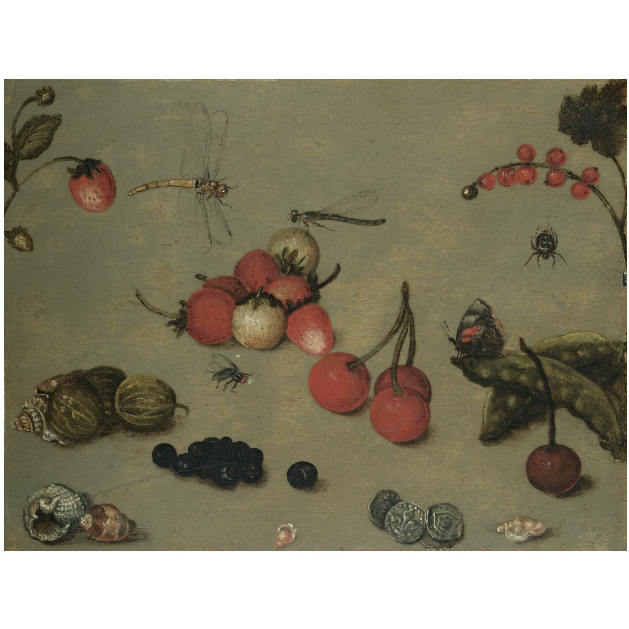 Georg Flegel | a still life with fraises de bois, sea-shells, coins ...