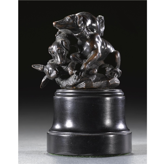 Antonio Susini | a bronze group of two dogs attacking a hare (17th ...