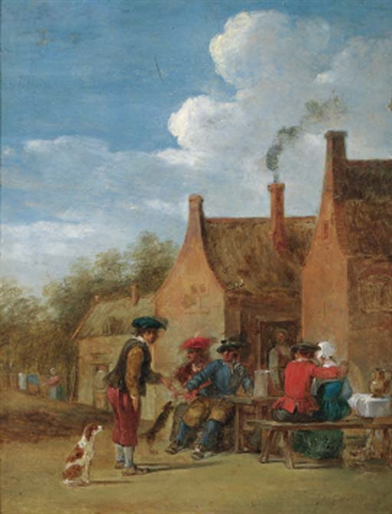 David Teniers the Younger | A peasant couple and travellers at table ...