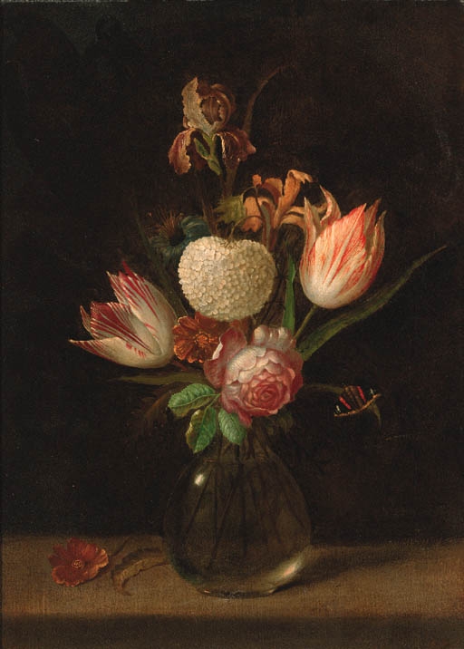 Rachel Ruysch | Parrot tulips, a chrysanthemum, a rose, an iris and ...