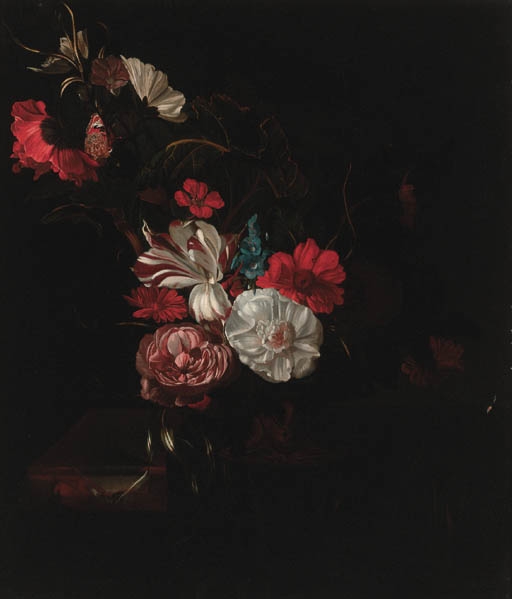 Rachel Ruysch | Roses, tulips, a poppy, nasturtiums, marigolds and ...