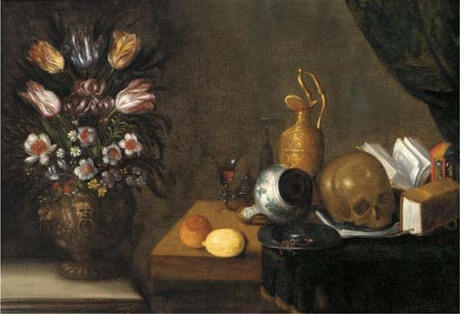 Sebastien Stoskopff | A vanitas still life with wine glasses, urns ...