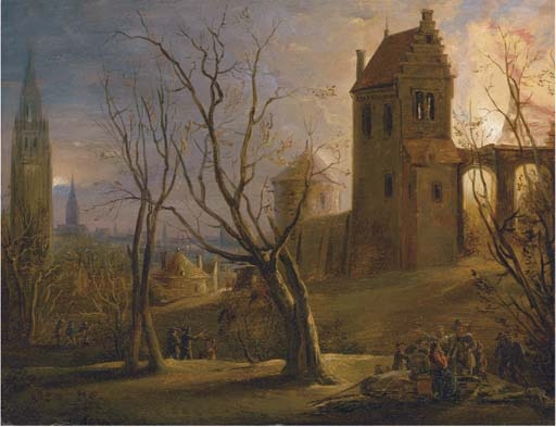 Daniel Van Heil | A town at sunset with a house on fire in the ...