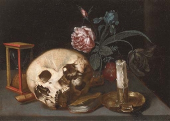 Jacques Linard | A vanitas still life with a skull, an hourglass, a ...