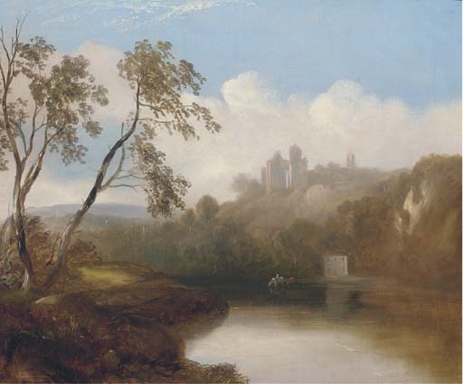 Alexander Nasmyth | A highland river landscape with figures on a bridge ...