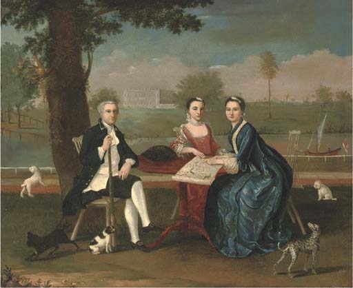 Arthur Devis | Group portrait of a naval officer and two ladies, small ...