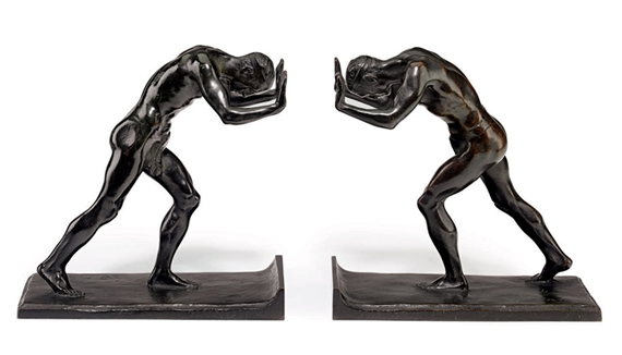 Isidore Konti | 'Pushing Men': A Pair of Bookends | MutualArt