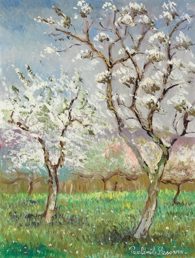 Paul Emile Pissarro | Chaumière du facteur et arbres en fleur | MutualArt