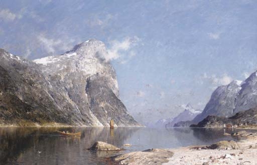 Eilert Adelsteen Normann | Boats in a fjord landscape | MutualArt