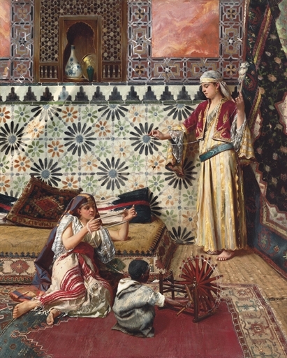 Rudolf Ernst | LANGUOROUS ORIENTAL LADY WITH A ROSE | MutualArt