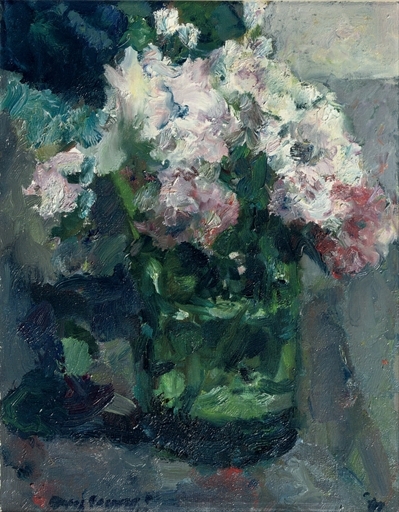 Kees Verwey | A still life with flowers in a green glass vase | MutualArt