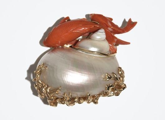 Seaman Schepps | A Turbo Shell and Coral Brooch | MutualArt