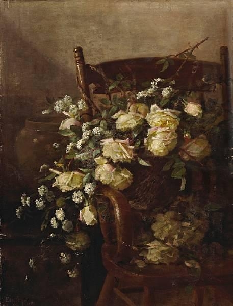 Edith White | A basket of roses suspended from a chair | MutualArt