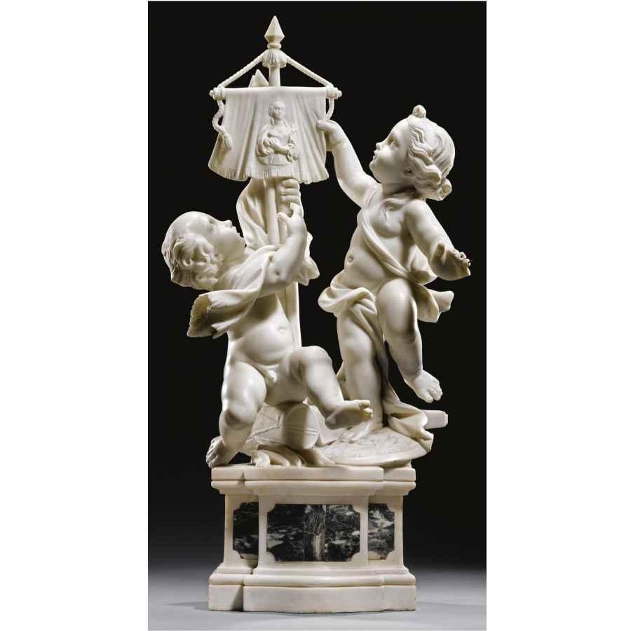 Giuseppe Sanmartino | TWO PUTTI ADORING A BANNER WITH A FEMALE FIGURE ...