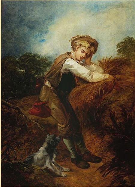British School, 18th Century | A Farm Boy with his Dog Leaning on a ...
