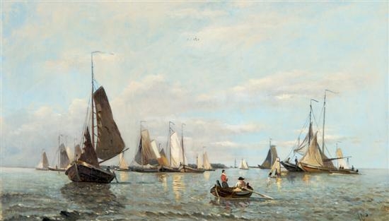 Adrianus Jacobus Vrolijk‏ | View of Lake with Sailing Ships | MutualArt