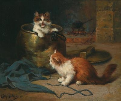 Leon Charles Huber | Cats Playing (1917) | MutualArt
