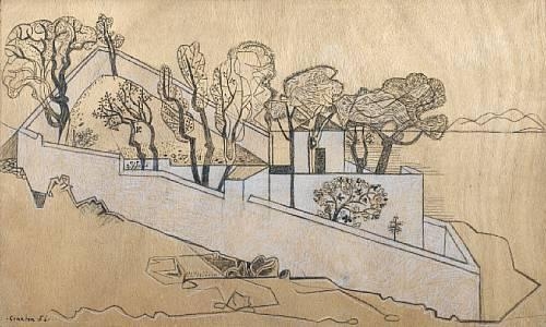 John Craxton | Landscape on plywood (1956) | MutualArt