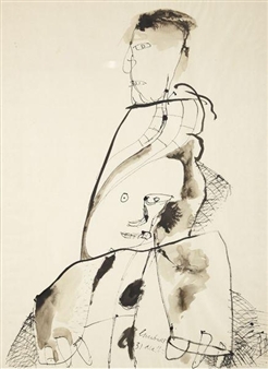 Lucebert | Two works: Two Figures and Head (1963 - 1964) | MutualArt
