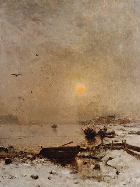 Ludwig Munthe | Sunset over a lake | MutualArt