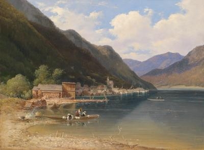 Josef Feid | View of Hallstatt and the Lake (1858) | MutualArt