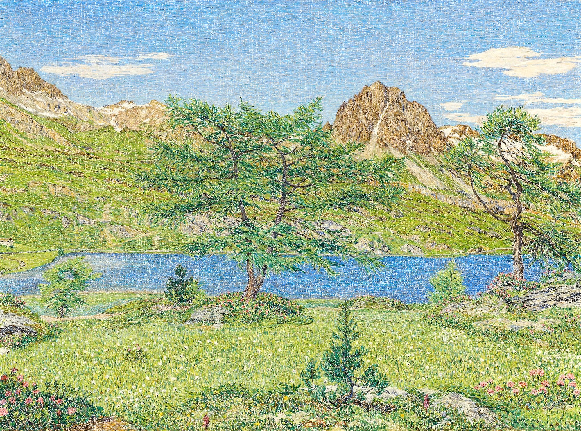 Gottardo Segantini | FRÜHLING AM MALOJASEE MIT LAGREV, 1954 SPRING AT ...
