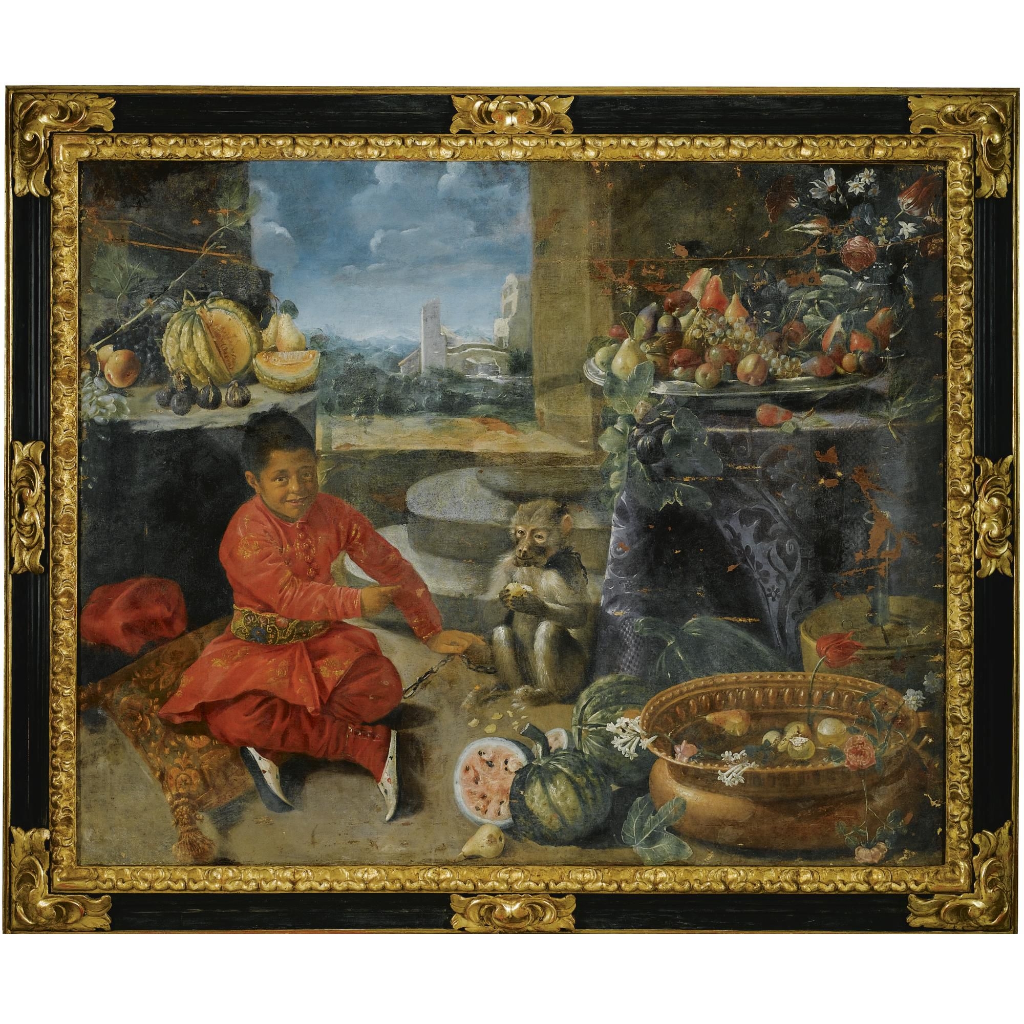 Roman School, 17th Century | Still life with a moorish boy seated in an ...