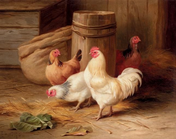 Edgar Hunt | A COCKERELL AND CHICKENS | MutualArt
