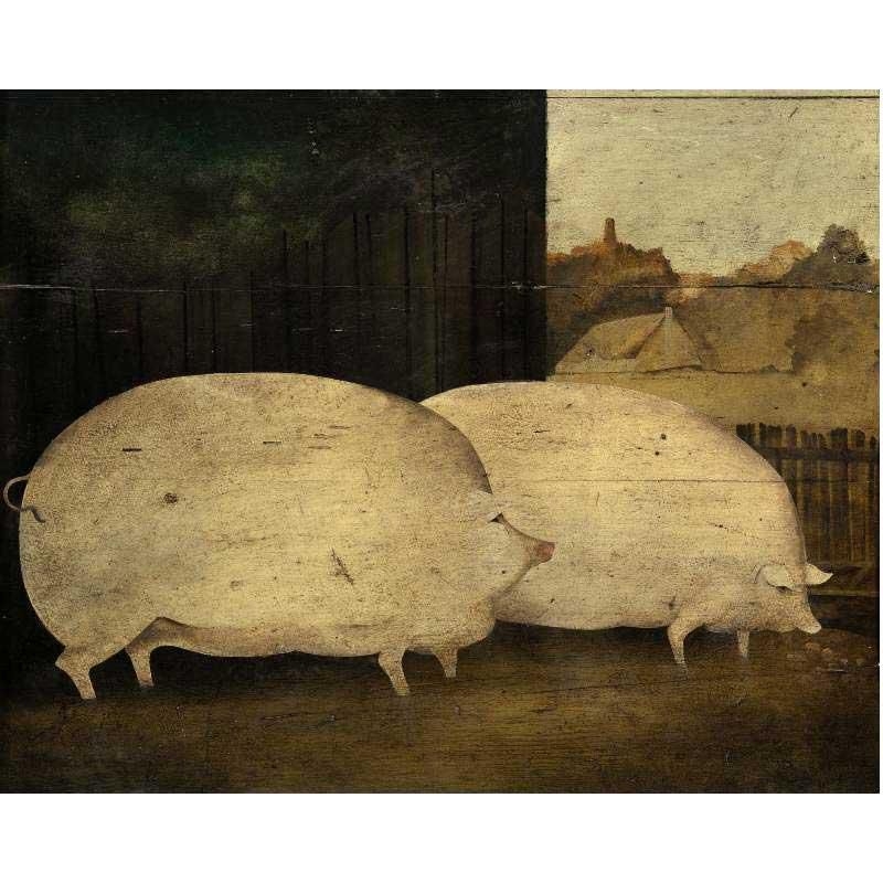 Unknown | 18TH CENTURY A PAIR OF PRIZE PIGS IN A FARMYARD | MutualArt