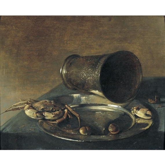 Jan Jansz. Treck | STILL LIFE WITH A CRAB AND OLIVES ON A PEWTER DISH ...