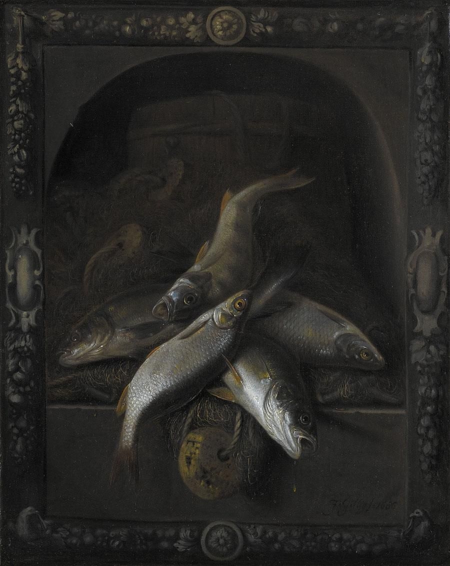 Jacob Gillig | STILL LIFE OF FRESHWATER FISH PILED HIGH IN A CARVED ...