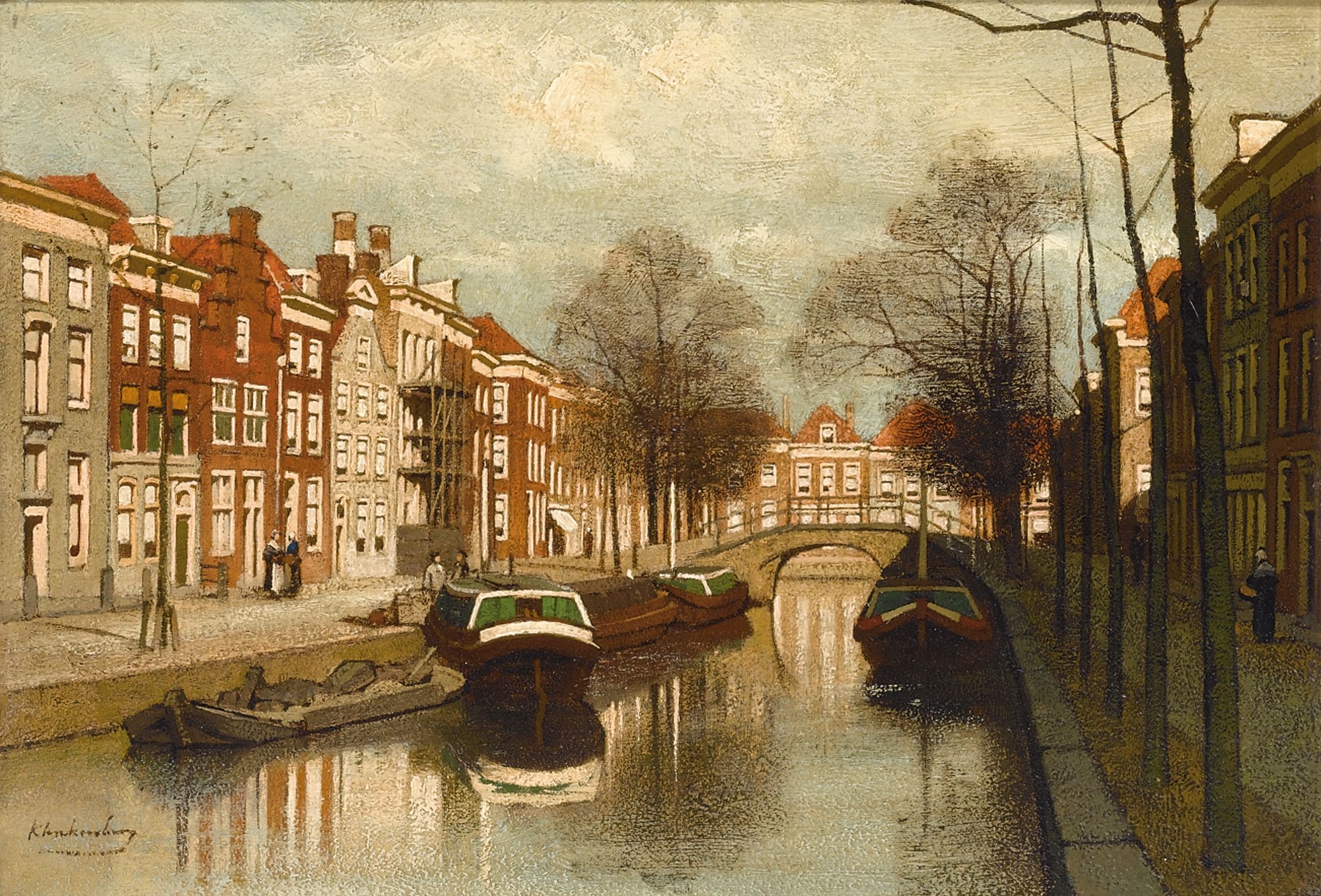 Johannes Christiaan Karel Klinkenberg | figures by a canal in a dutch ...