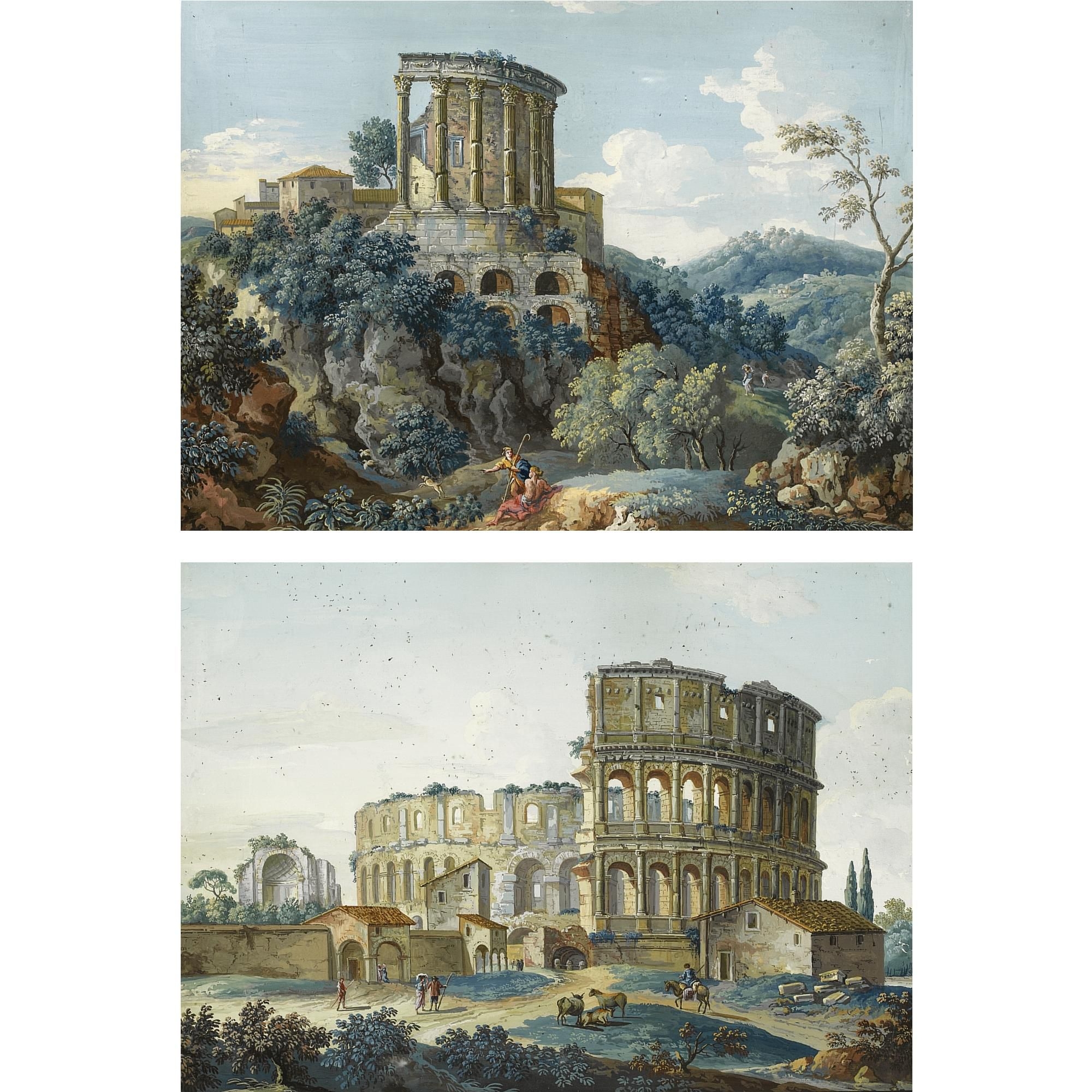 Giovanni Battista Busiri | An Italianate landscape with fishermen in ...
