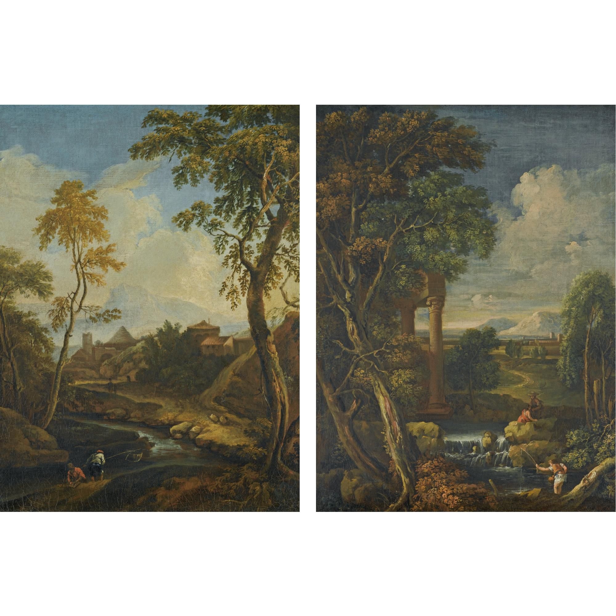 Giovanni Battista Busiri | An Italianate landscape with fishermen in ...