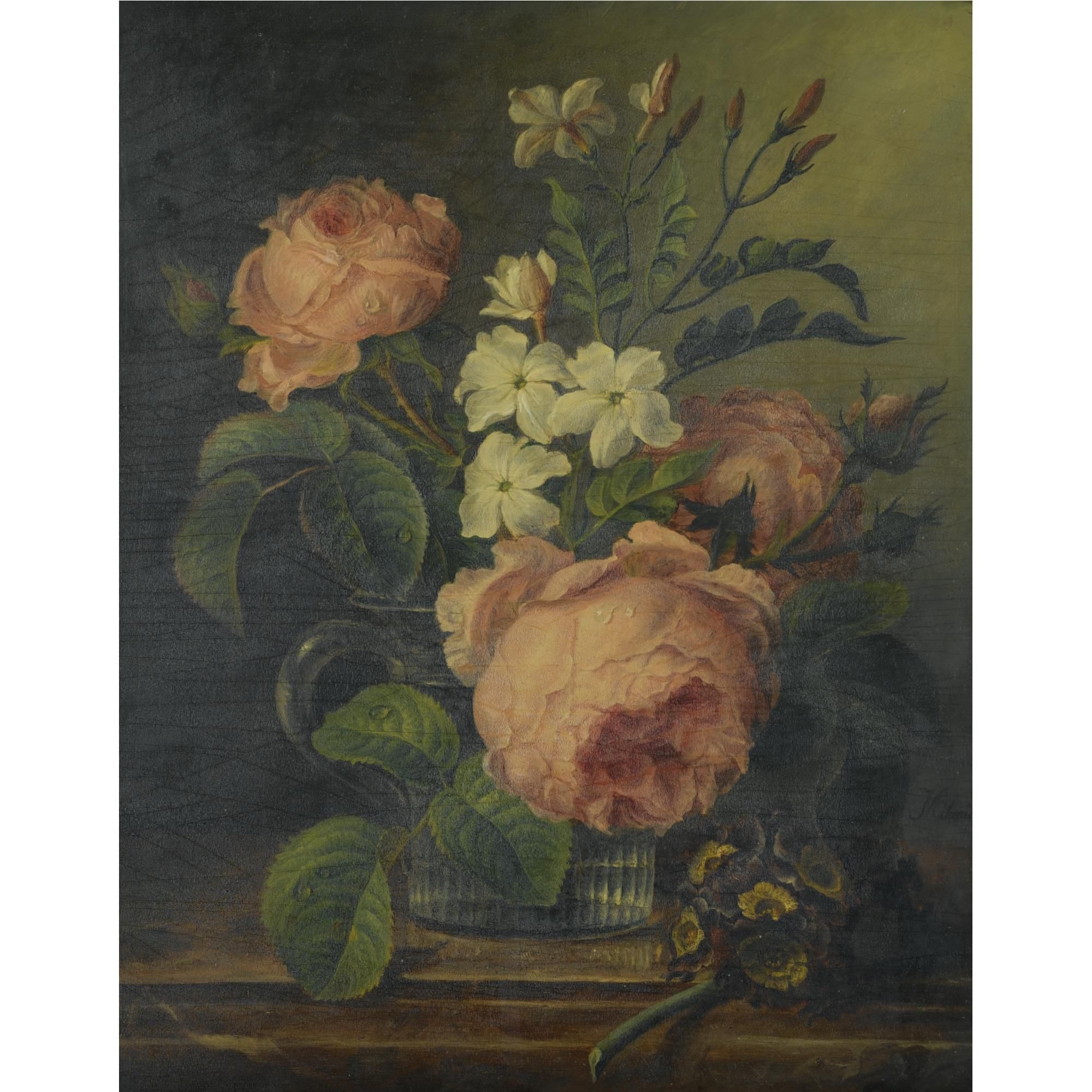 Joseph-Laurent Malaine | A still life with roses and narcissi in a ...