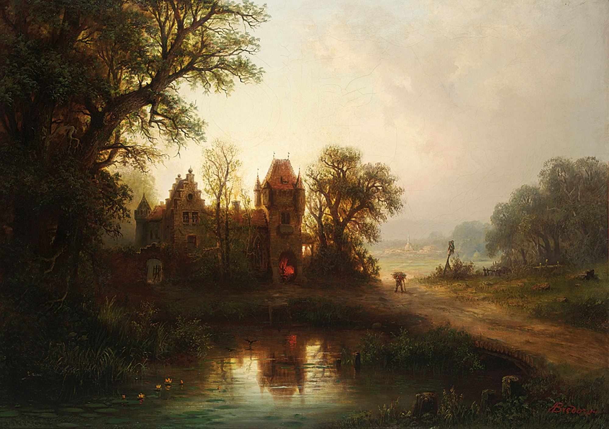 Albert Bredow | A woodgatherer passing a smithy | MutualArt