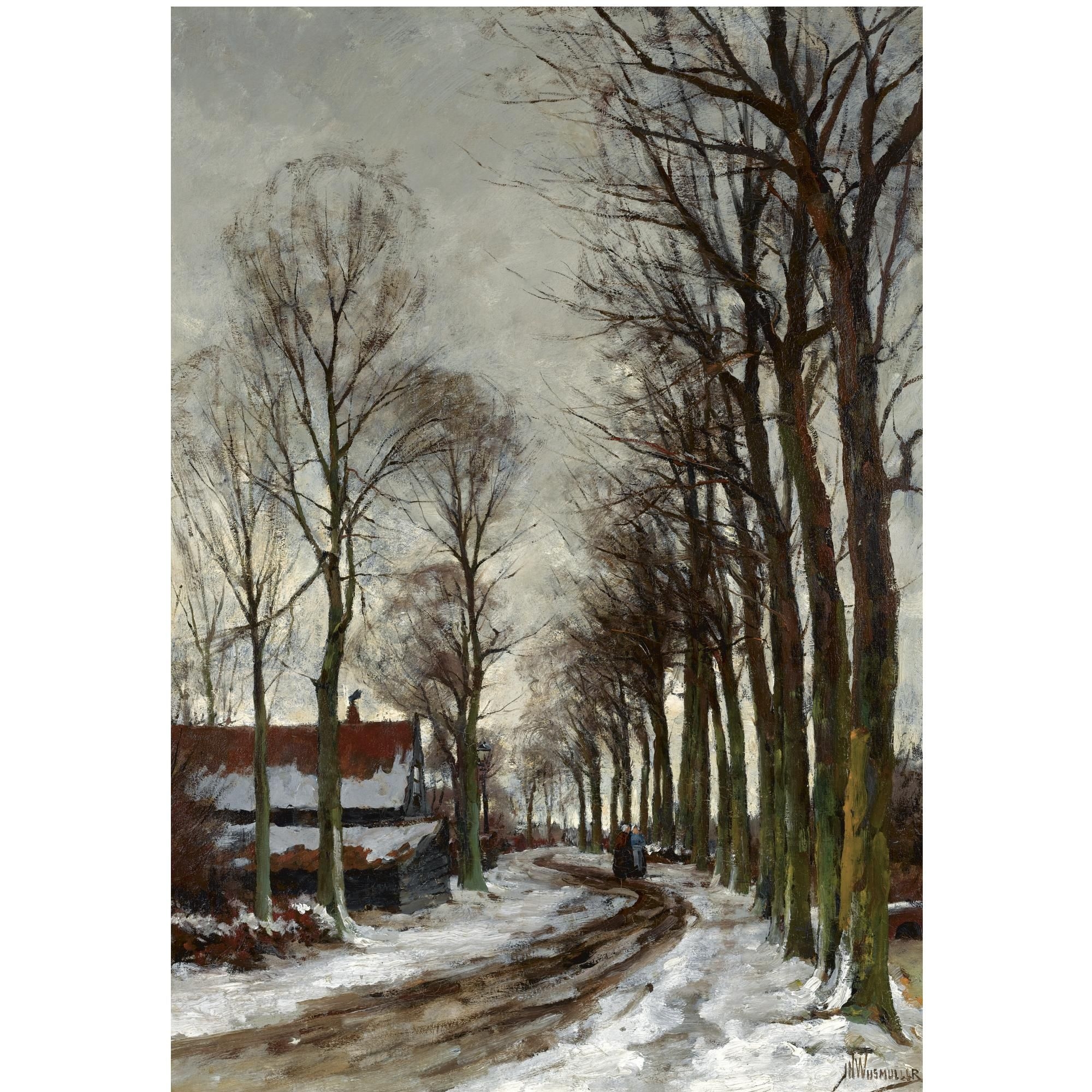 Jan Hillebrand Wijsmuller | figures on a country lane in winter | MutualArt