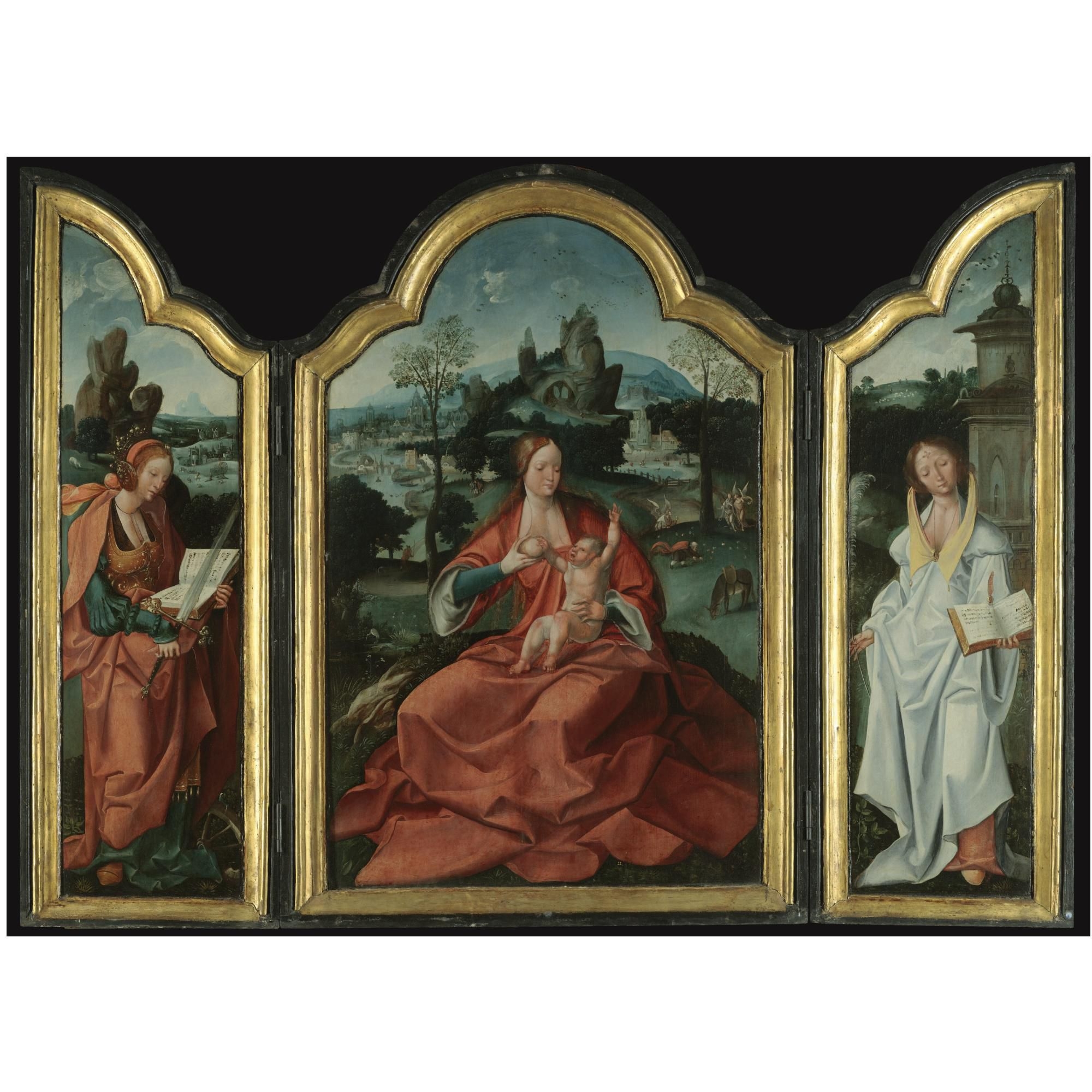 Jan Mertens the Younger | A triptych: Left wing: Saint Catherine of Alexandria Central panel ...