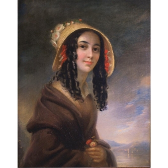 William Boxall | Portrait of a Young Lady with a Straw Hat | MutualArt