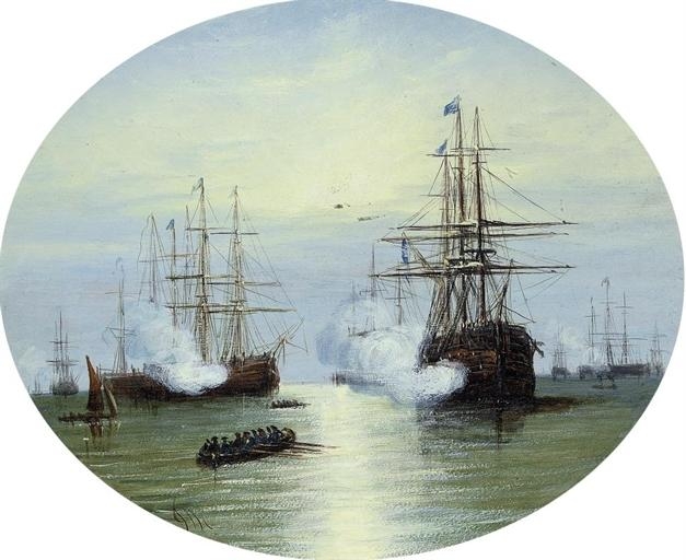 British School, 19th Century | Warships saluting the arrival of the ...