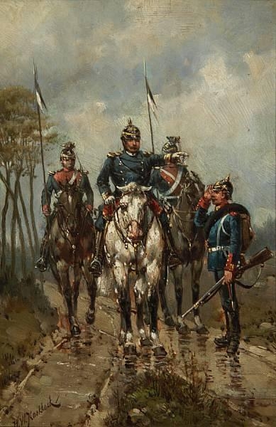 Hermanus Willem Koekkoek | German Lancers escorting an officer | MutualArt