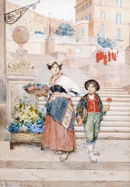 Clelia Bompiani-Battaglia | Flower sellers by the Spanish Steps, Rome ...