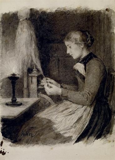 Albert Anker | Girl Writing Letter (1906) | MutualArt