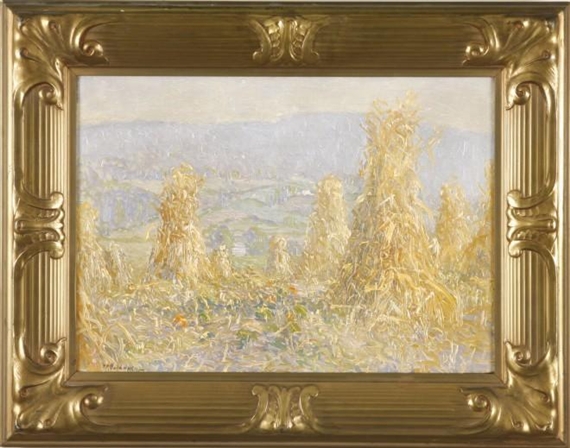 Kenneth Nunamaker | Corn shocks and pumpkins | MutualArt