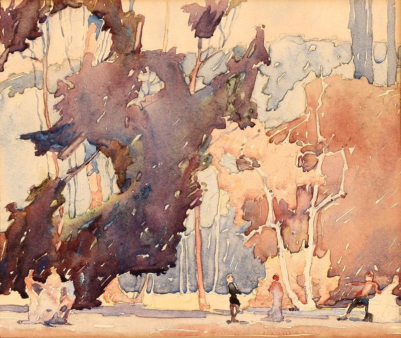Phil Dike | Figures dancing beneath trees (1927) | MutualArt